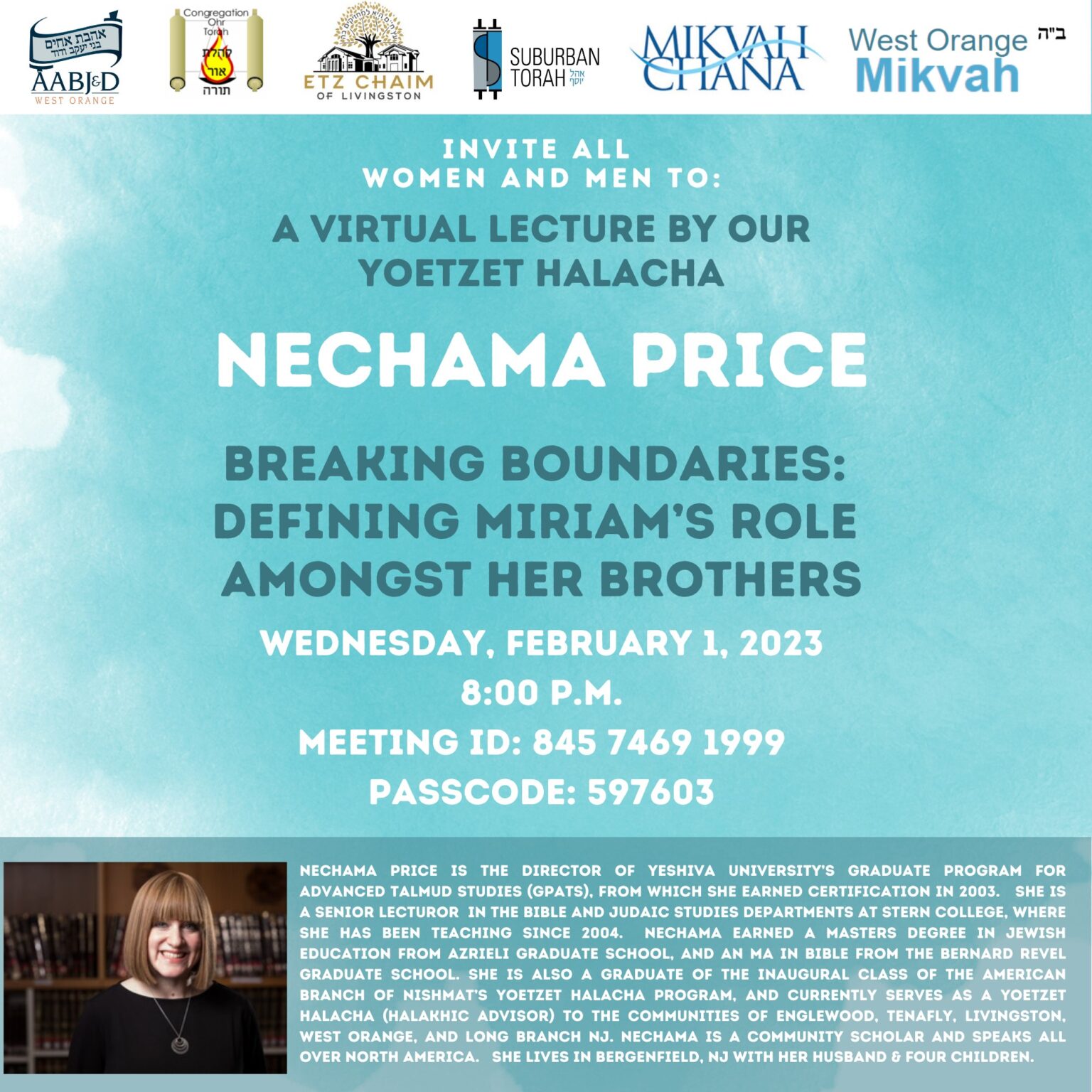 Nechama Price Lecture | Congregation Etz Chaim - Modern Orthodox ...