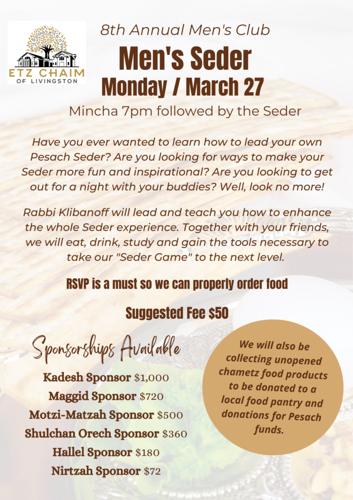 MEN’S CLUB: Men’s Seder | Congregation Etz Chaim - Modern Orthodox ...